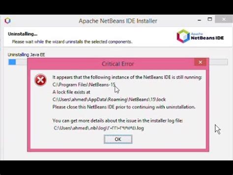 How To Uninstall Netbeans Critical Error A Lock File Exist Can T