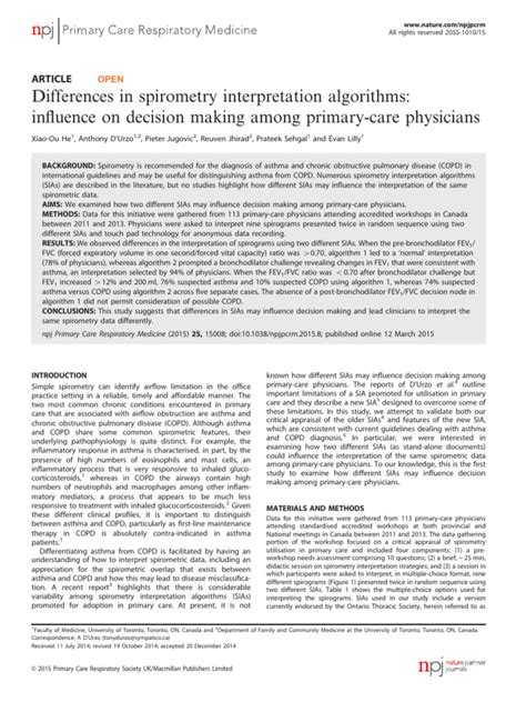 Differences In Spirometry Interpretation Algorithms Pdf Asthma Chronic Obstructive