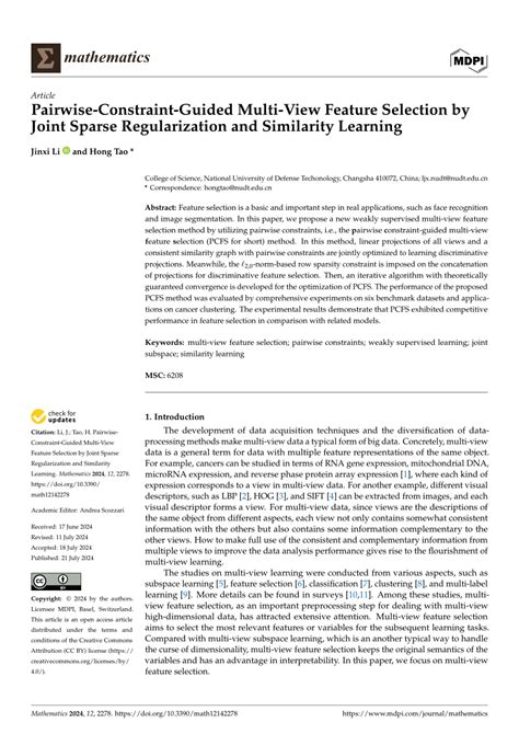 PDF Pairwise Constraint Guided Multi View Feature Selection By Joint