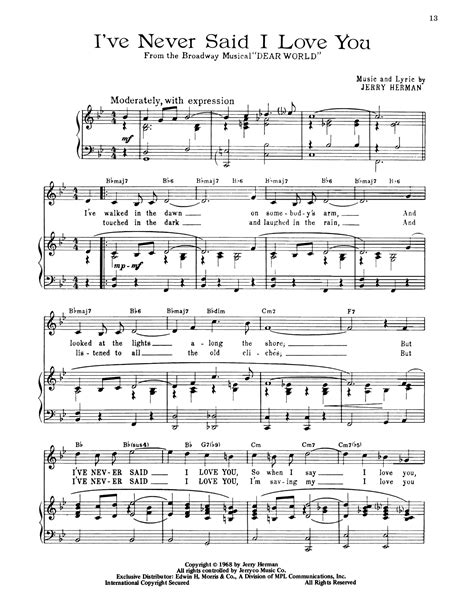 Ive Never Said I Love You From Dear World By Jerry Herman Sheet