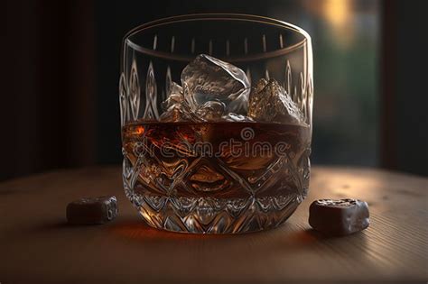 Whiskey Bourbon Or Rum With Chocolate Close Up Of Alcohol In Glass