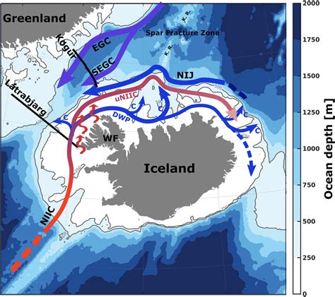 Updated schematic circulation in the vicinities of Iceland adding the ...