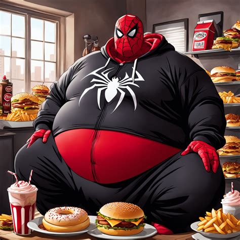 Enormous Obese Fat Spiderman Wearing Baggy Black Sweat Suit By