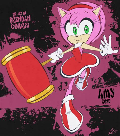 Xbooru Amy Rose Breasts Brendancorris Female Green Eyes Hammer Happy Headband Hedgehog Sega