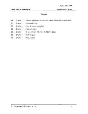 F2 MOCK A Questions Exam ACCA F2 MA FMA Management Accounting