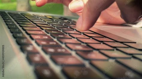 Woman Fingers Type Text On The Keyboard Close Up Touch Typing With Fingers Press The Buttons