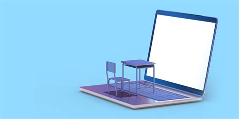 Buka Layar Laptop Dengan Meja Dan Kursi Untuk Pendidikan Dan Pekerjaan