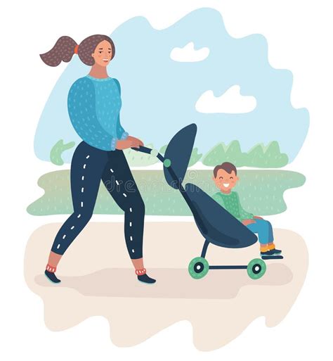 Gelukkige Moeder Met Een Kinderwagen Stock Illustratie Illustratie