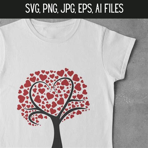 Love Heart Tree SVG Valentine S Day PNG Heart Shaped Clipart Cutfile For Cricut Silhouette