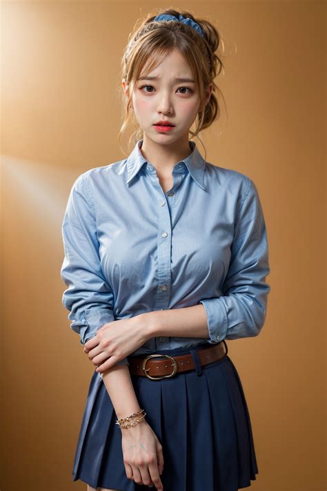 Ai 생성한 하늘색 셔츠입은 귀여운 여자 이미지 2