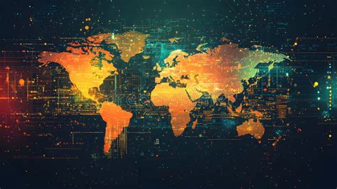 A Vibrant Digital World Map Illustrating Connectivity Technology Stock Illustration