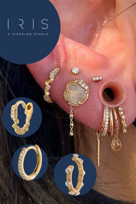 Diamond Burst And Chain Stacked Earlobe Piercings Styled At Iris