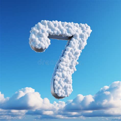 Playful Cloud Sculpture 3d Rendering Of Number 7 In The Sky Stock