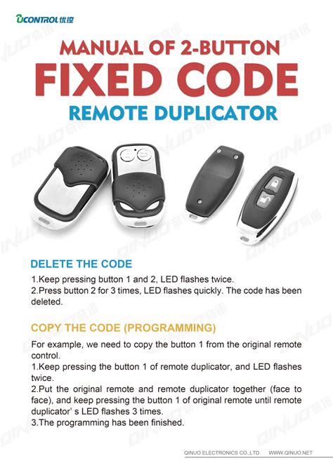 QN RF X Buttons Mhz FSK Universal Gate Garage Door Opener Remote Control Rolling