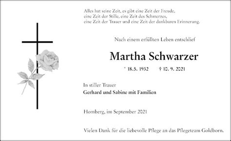 Traueranzeigen Von Martha Schwarzer Vrm Trauer De