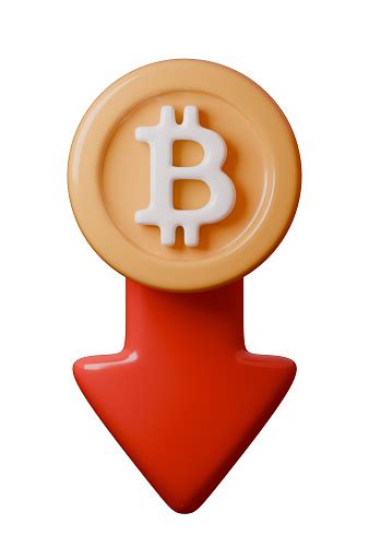 3d 일러스트레이션 Bitcoin의 하락 추세 및 가격 하락은 Cryptocurrency 위험 개념을 상징하는 빨간색 상향 화살표로 표시됩니다 암호 화폐 블록 체인 및 투자