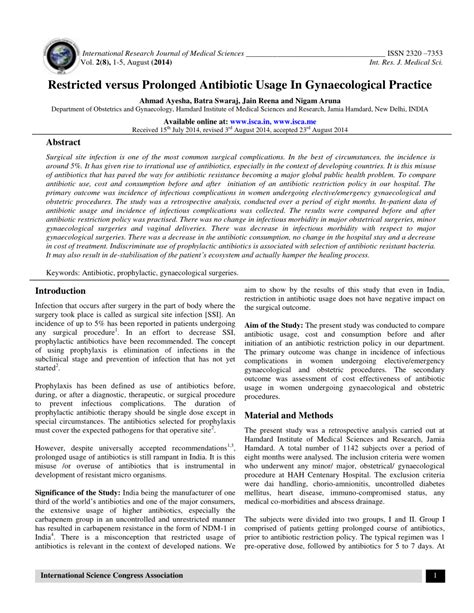 Pdf Restricted Versus Prolonged Antibiotic Usage In Gynaecological