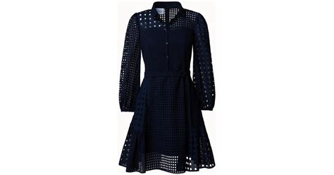 Akris Cotton Eyelet Embroidery Patchwork Midi Dress In Blue Lyst