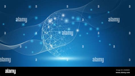 Abstract Dark Blue Minimal Style Futuristic Cloud Computing Global Network Structure And