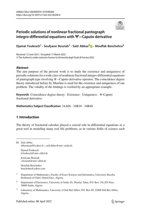 Pdf Periodic Solutions Of Nonlinear Fractional Pantograph Integro