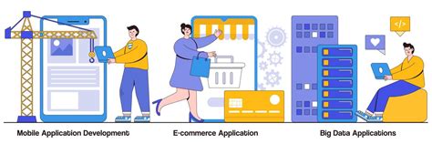 Mobile Application Development Ecommerce App Big Data Concept With Tiny People Commercial