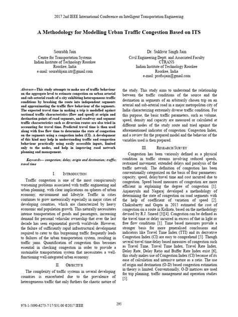 A Methodology For Modelling Urban Traffic Congestion Based On Its Pdf Traffic Congestion