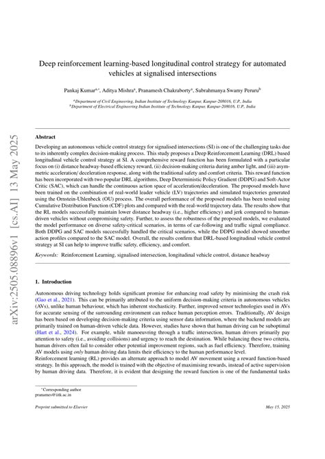 Pdf Deep Reinforcement Learning Based Longitudinal Control Strategy For Automated Vehicles At