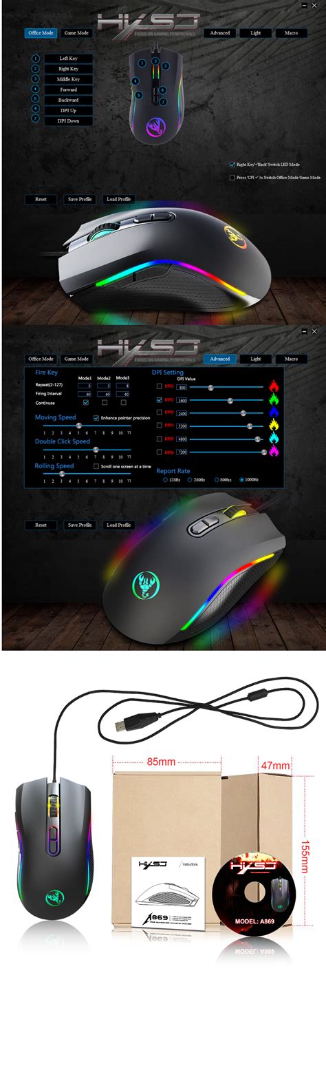 Hxsj A869 3200dpi 7 Buttons Usb Wired Gaming Mouse 7 Color Led Optical Computer Mouse Player