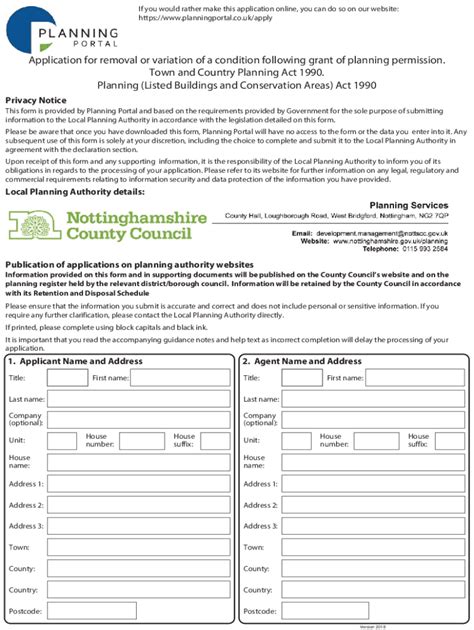 Fillable Online Application For Removal Or Variation Of A Condition
