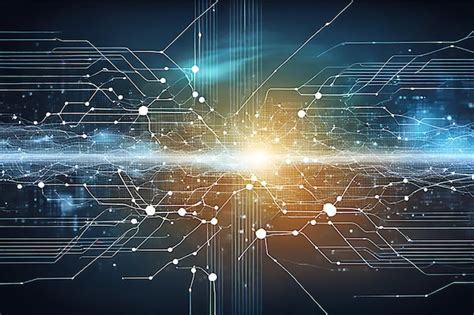 Abstract Data Technology Background With A Network Grid And Particles Connected Tech Background