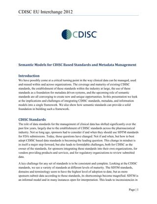 Semantic Models For Cdisc Based Standards And Metadata Management Pdf