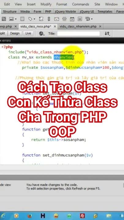 Cách Tạo Class Con Kế Thừa Class Cha Trong Php Oop Shorts Youtube