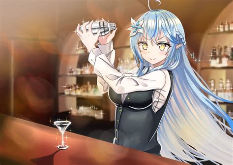 Safebooru 1girl Absurdres Ahoge Alternate Costume Arms Up Bangs Bar