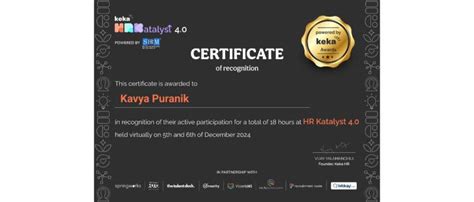 Check Out Kavya Puraniks Hr Katalyst 4 0 Credential Issued By Keka Hr Kavya Puranik 16 Comments