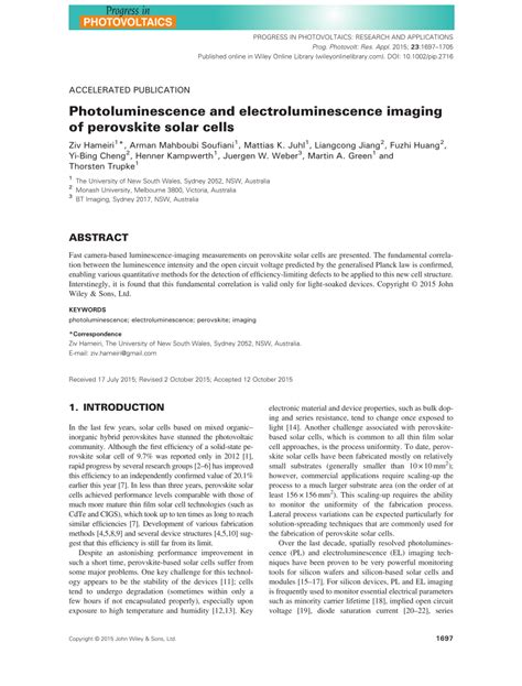 Pdf Photoluminescence And Electroluminescence Imaging Of Perovskite Solar Cells