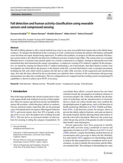 Fall Detection And Human Activity Classification Using Wearable Sensors And Compressed Sensing