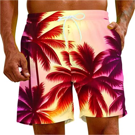 Jmkqlz Mens Hawaii Beach Shorts Loose Fit With Floral Palm Tree