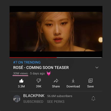 ROSÉ COMING SOON TEASER hits MILLION views on YouTube r BlackPink