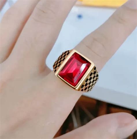 남자의 큰 붉은 돌 인장 반지 골드 컬러 톤 316l 스테인레스 스틸 남성 부족 보석 Anel Masculino반지 Aliexpress