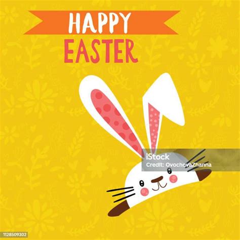 흰색 부활절 토끼와 부활절 Bunnygreeting 카드입니다 벡터 일러스트 레이 션재고 벡터 개념에 대한 스톡 벡터 아트 및