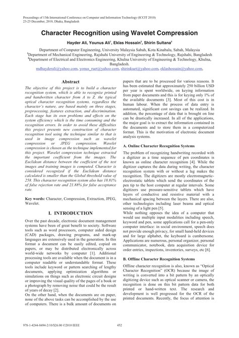 Pdf Character Recognition Using Wavelet Compression