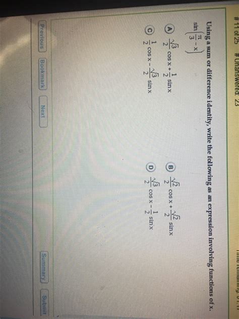 Solved Using A Sum Or Difference Identity Write The