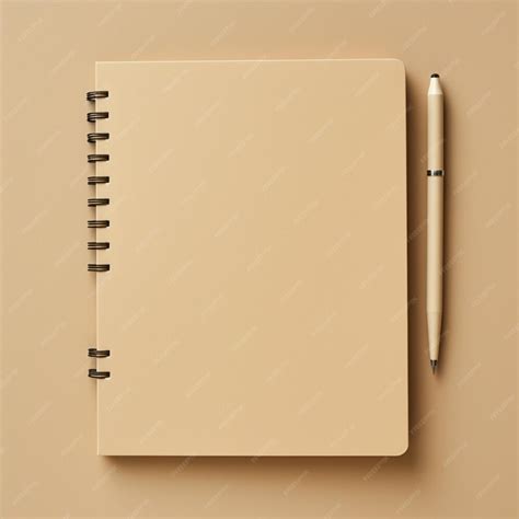 Premium Ai Image A Blank Notebook And Pen Set On A Beige Background Captured In A Realistic