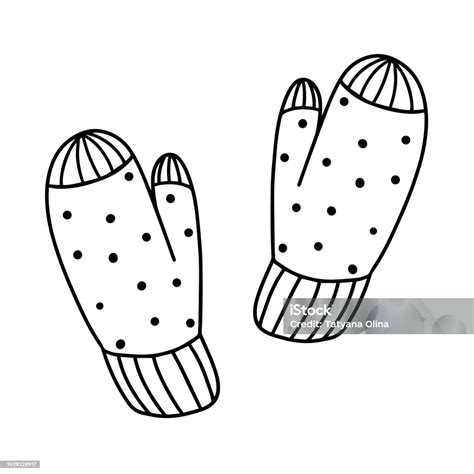 흰색 배경에 고립 된 귀여운 니트 장갑 낙서 스타일의 벡터 그림입니다 가을과 겨울 의류 추위로부터 보호하기 위한 따뜻한 장갑 10월에 대한 스톡 벡터 아트 및 기타 이미지