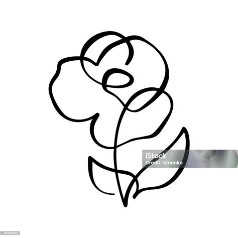 장미 꽃 개념입니다 연속 라인 손 그리기 붓글씨 벡터 로고입니다 최소 스타일의 스칸디나비아 봄 꽃 디자인 요소입니다 흑백 개념에 대한 스톡 벡터 아트 및 기타 이미지