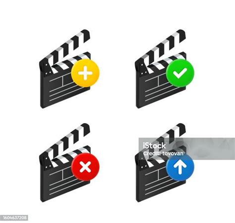 시네마 클래퍼 아이콘은 다른 픽토그램으로 설정됩니다 3d 벡터 아이콘 세트 0명에 대한 스톡 벡터 아트 및 기타 이미지 0명