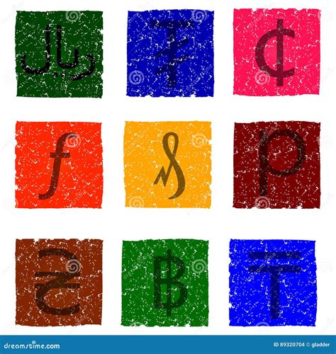 Vector Illustration Of Multicolored Grunge Icons With Symbols Of