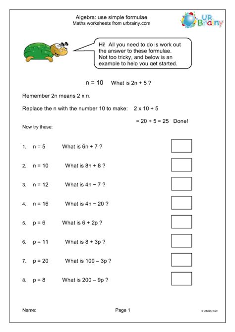 Using Formulas Worksheet