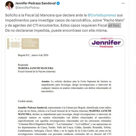 Jennifer Pedraza Le Solicitó A La Fiscal Mancera Que Se Declare