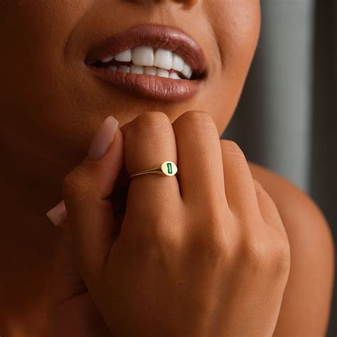 18k Gold Filled Baguette Emerald Ring Signet Ring Gold Emerald Ring